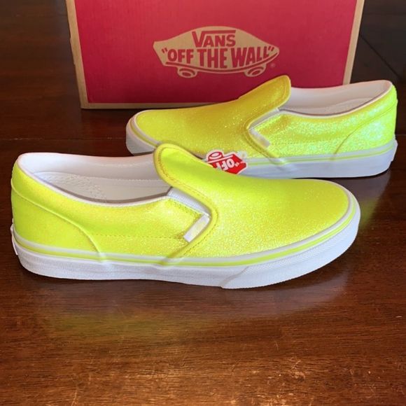 Vans | Shoes | Vans Classicslip On Neon Yellow Glitter Shoes | Poshmark